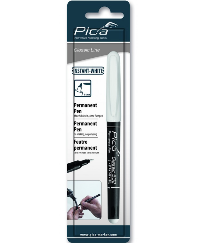 Маркер строительный INSTANT WHITE белый, круглый наконечник (1-2 мм) Pica Classic 532/52/SB