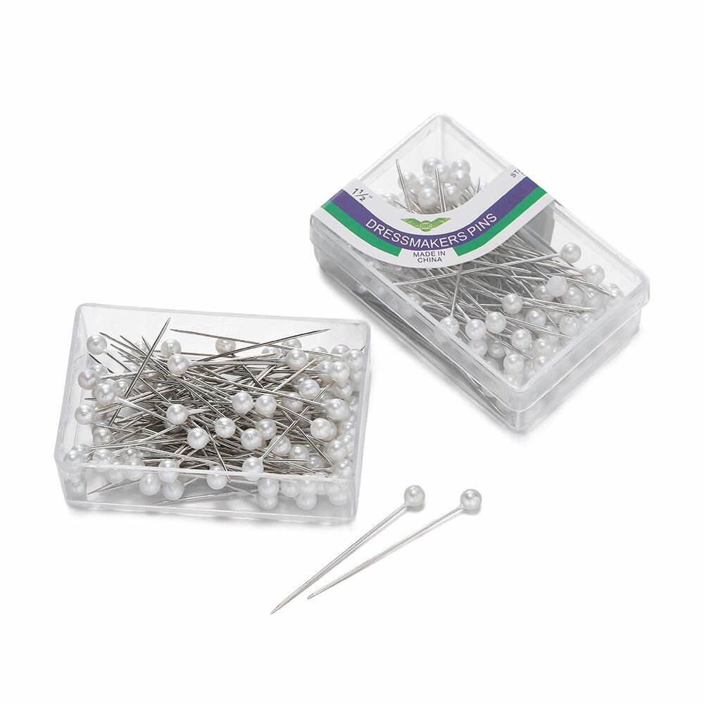 Булавки/Иголки портновские тонкие для эластичных материалов, Набор: 100 шт. в пластиковой коробочке, Цвет: белый