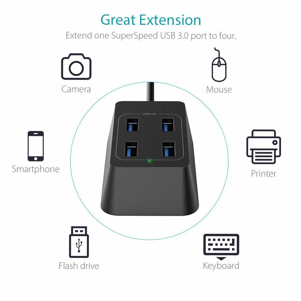 Мини-портативный 4-портовый сверхскоростной концентратор USB 3.0