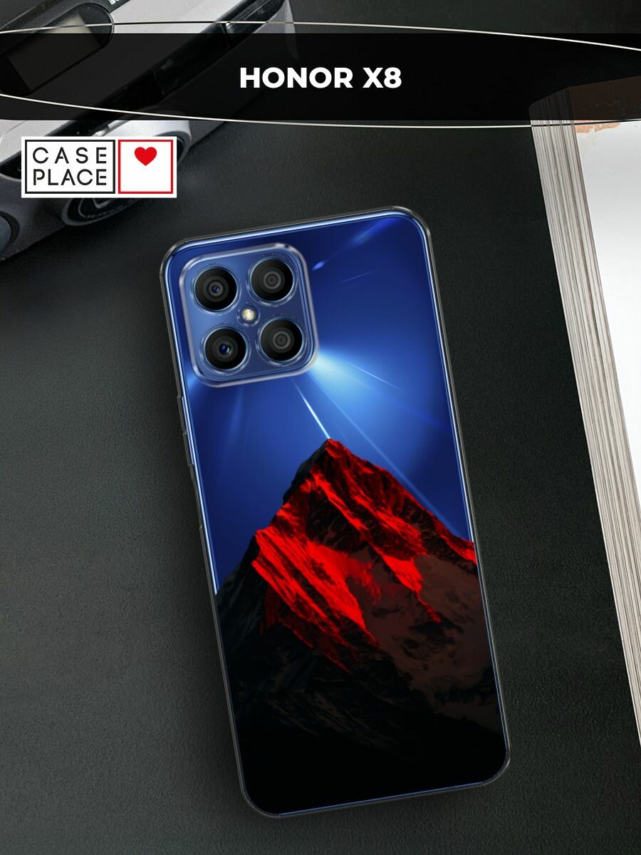 Чехол на Honor X8 / Хонор X8 с принтом Красная гора 2, прозрачный