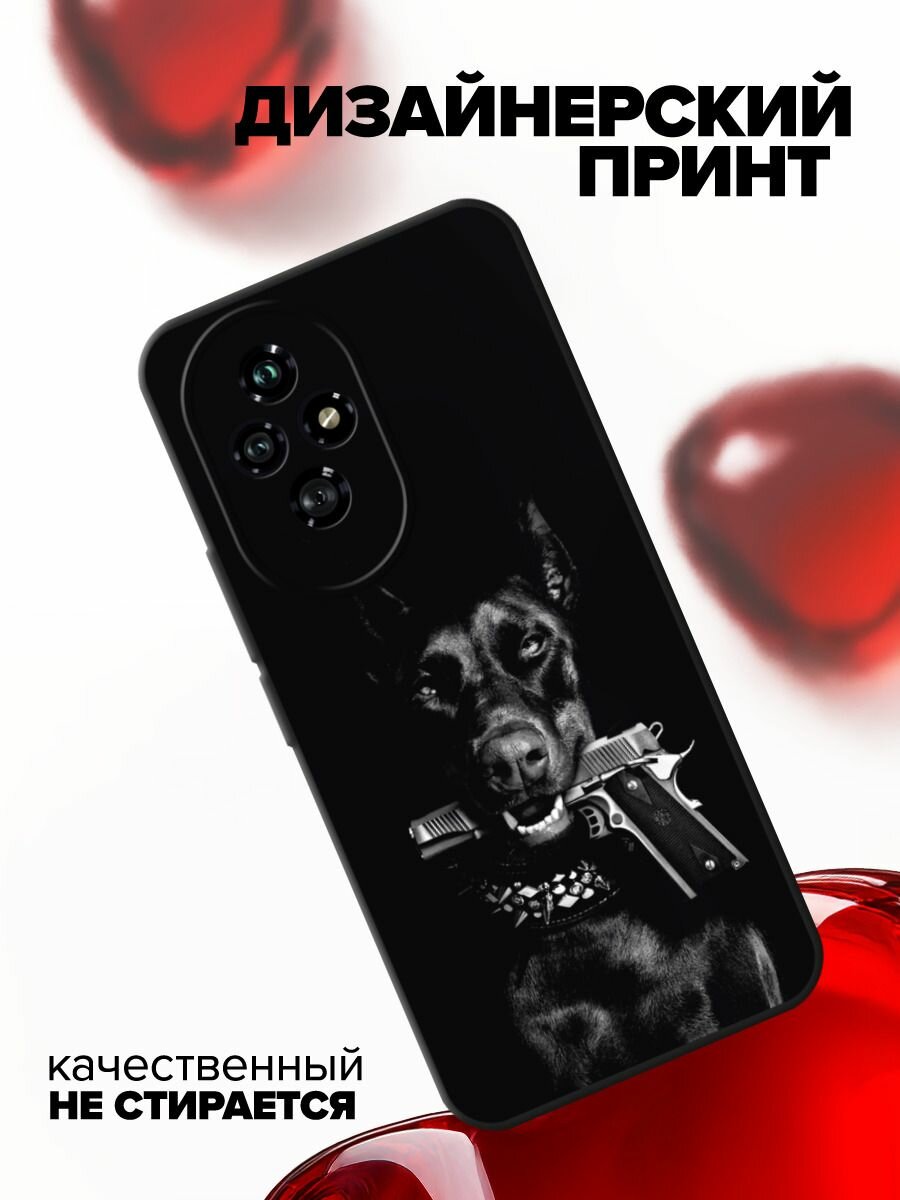 Черный матовый чехол на Honor 200 / Хонор 200 с принтом Доберман — фото 1