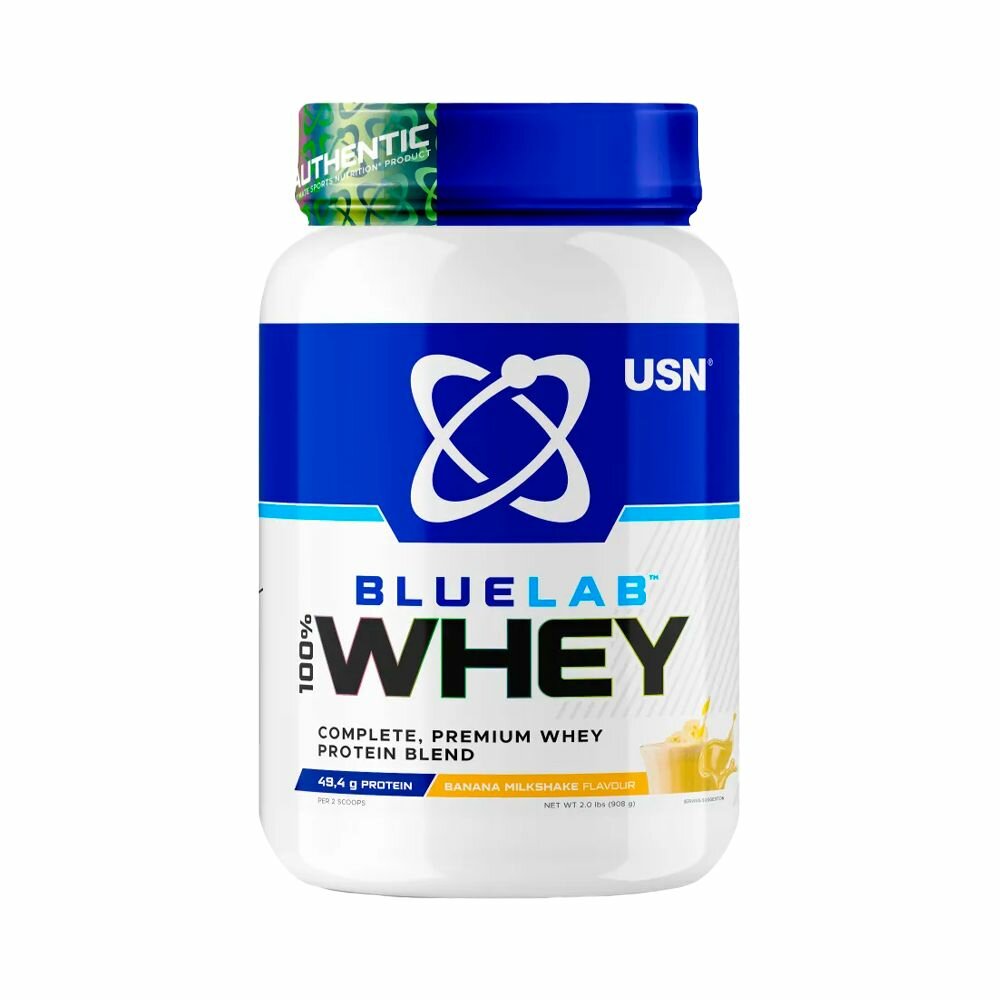 USN Протеин сывороточный, BlueLab Whey 908 грамм (Банановый молочный коктейль)