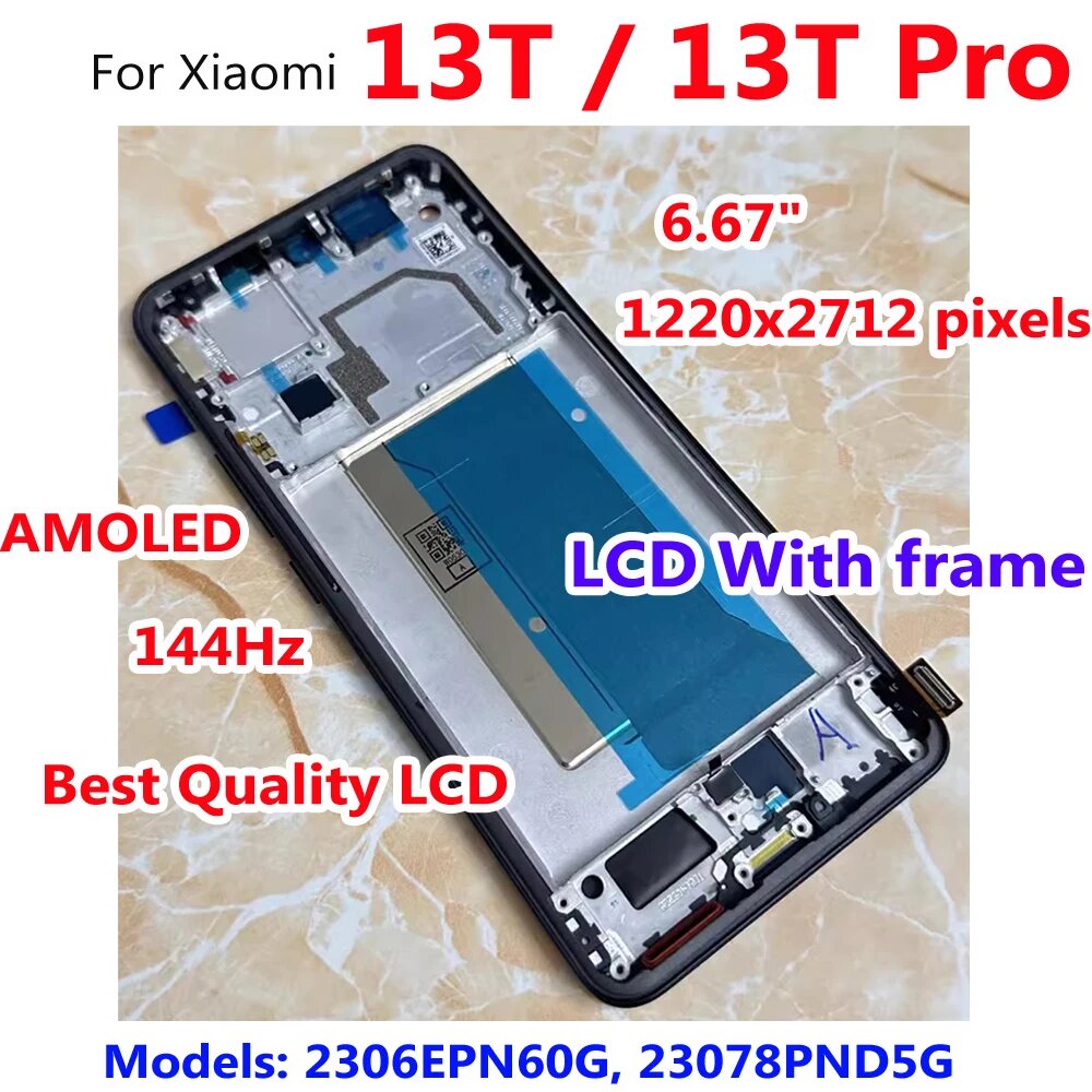 Жк-дисплей AMOLED для Xiaomi 13T 13T Pro, дисплей с сенсорным экраном и дигитайзером в LCD No Frame