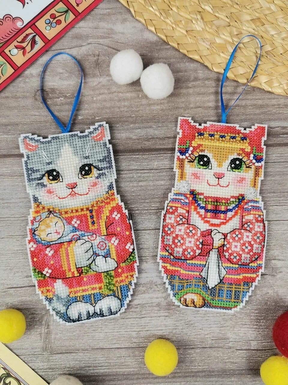 Набор для вышивания на пластиковой канве "Кот Баюн и Кошка Матрешка" 7х13см, 23.001.14