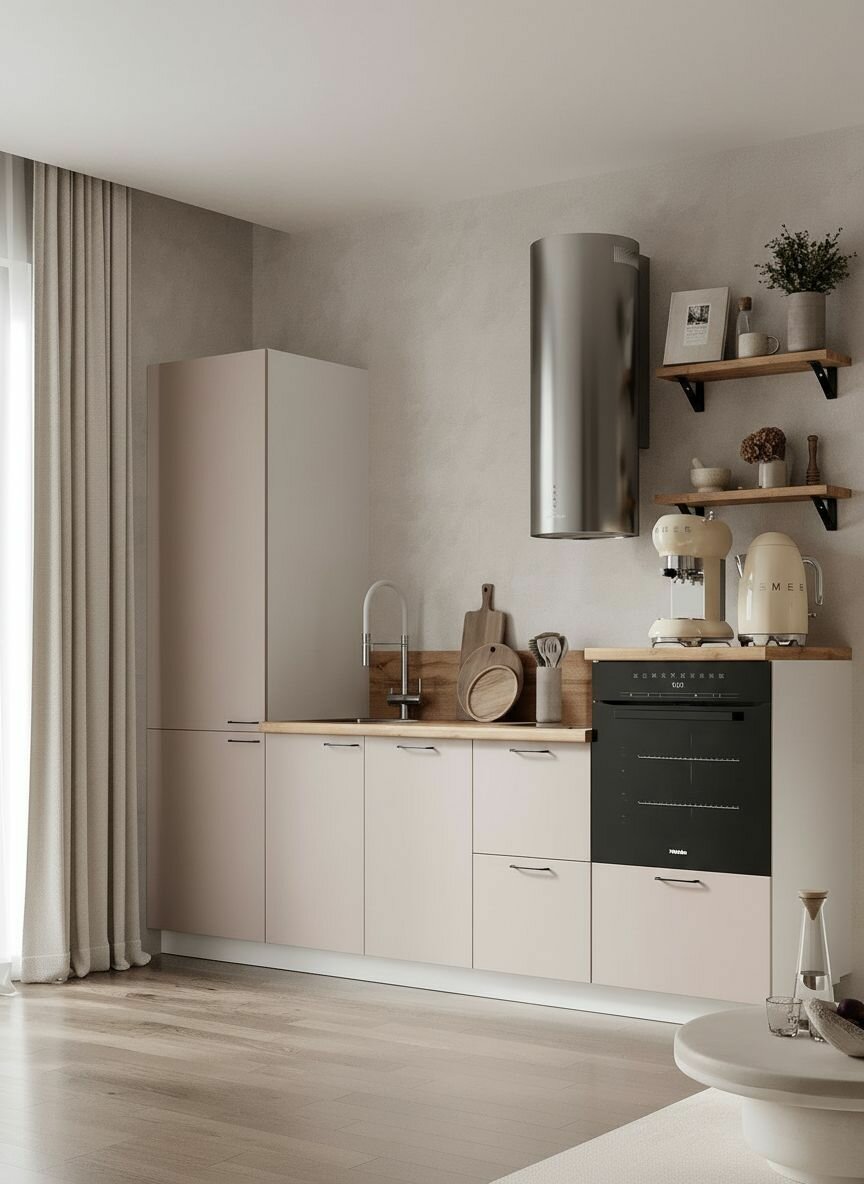 ARNIKA Кухонный гарнитур со столешницей "Дакия" 2,55м х 2,4м, цвет магнолия (бежевый), фасад пленка ПВХ