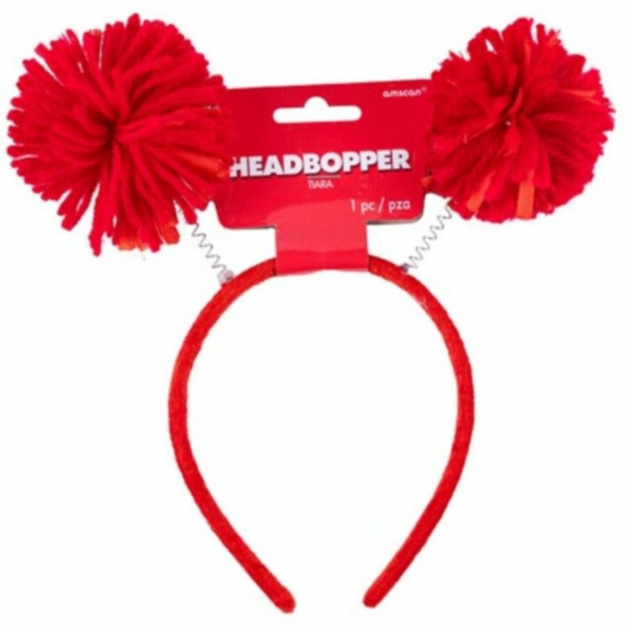 Ободок-антенки Помпоны красный