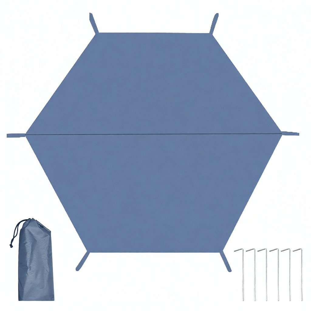 Тент Тарп Водонепроницаемый Прочный Нап Пикник Тарп Матовый Тент Мягкий Пляжный Подложка для Пеших Походов Путешествий Бэкапкинга, Шестиугольный Тарп, Размеры S/M/L (по выбору), S: 240*210 см, Вес 500 г, Размер упаковки 28*17 см, Комплект: 1*Тентовый