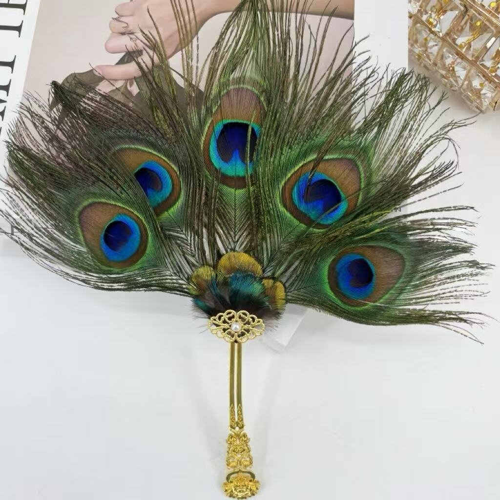 Веер из перьев павлина, ручной веер для лица, маленький веер из перьев, реквизит для съемки, свадебный веер, веер для прямой трансляции, оптовая торговля