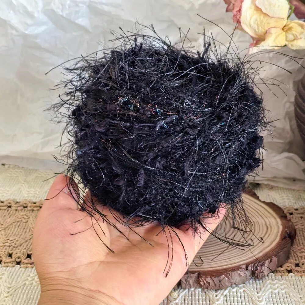 Смешанная пряжа полиэстер/акрил 50г для вязания Черный, 12-50g