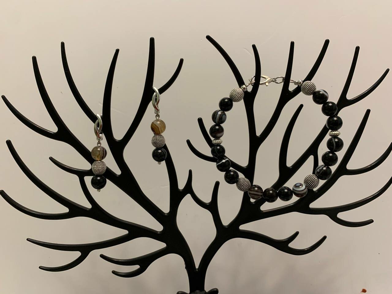 Комплект бижутерии: серьги, браслет, агат