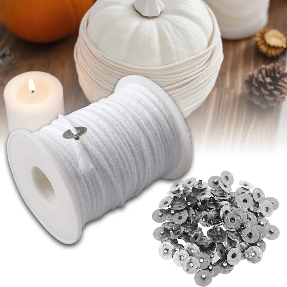 61 метр 24-прядный хлопковый фитиль для свечей с 100 держателями - Натуральные материалы для изготовления свечей своими руками