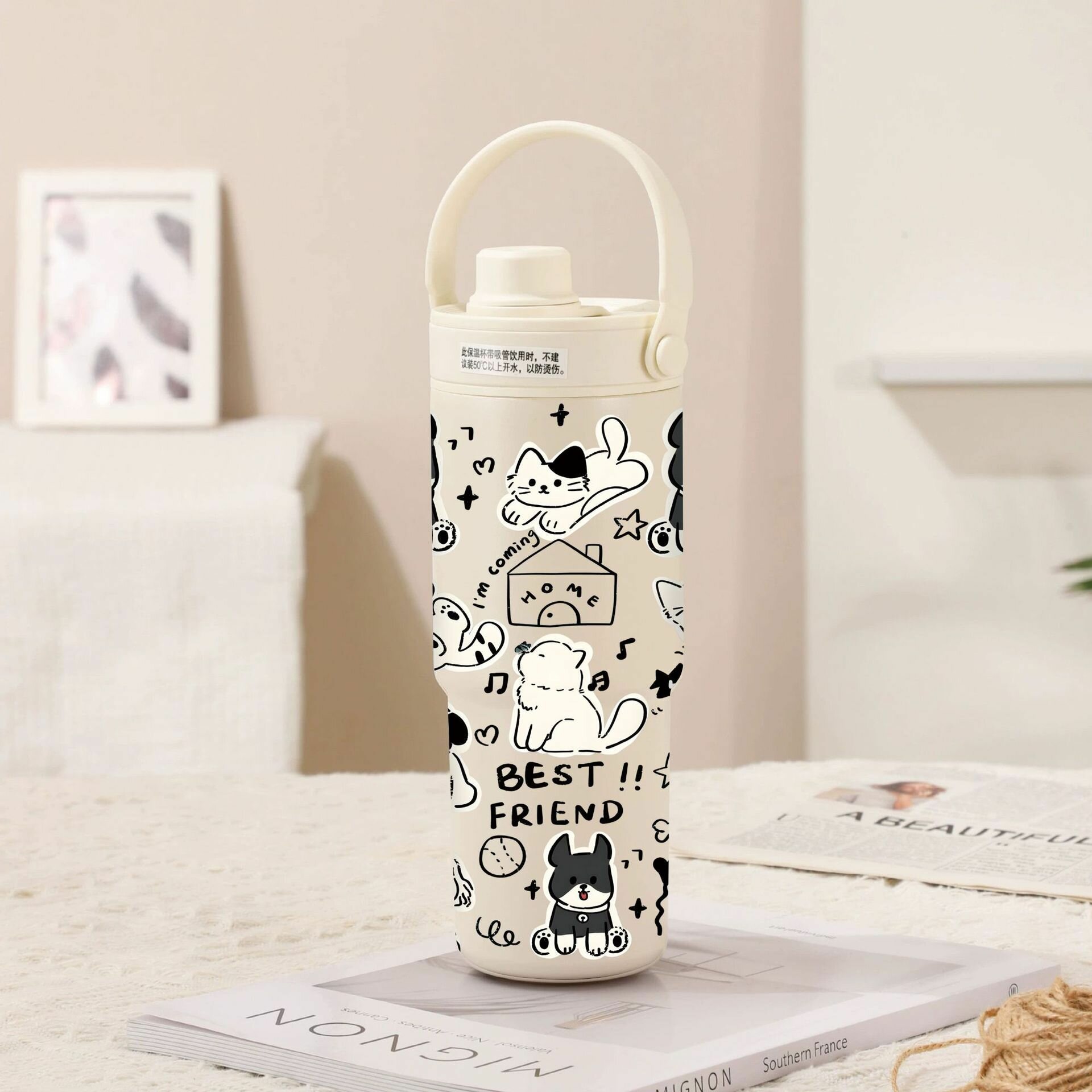 Новая термокружка с керамическим покрытием, большая портативная кружка с трубочкой, кофейная кружка из нержавеющей стали, автомобильная кружка для льда объемом 30 унций.