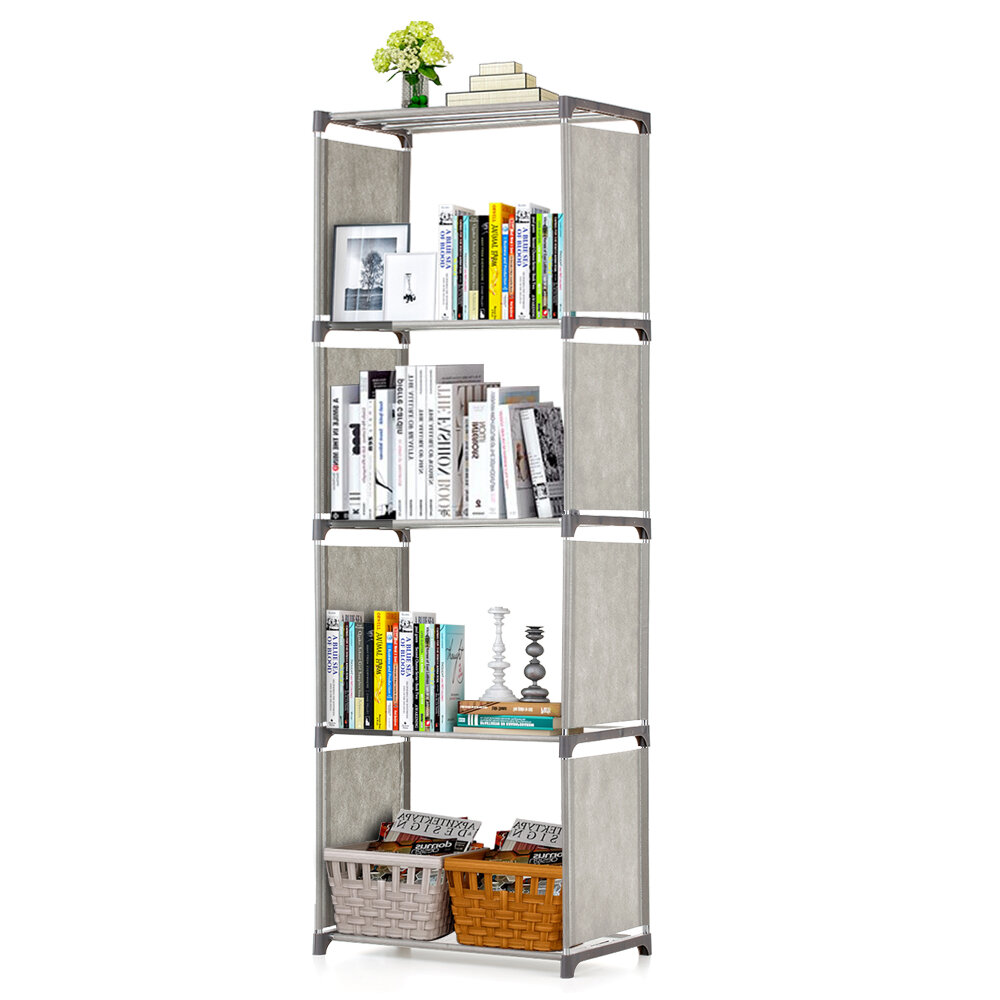 5-Shelf Bookcase, 3-Shelf / 4-Shelf / 5-Shelf, Grey / Pink / Multi-color, Iron Tubes + Non-woven Fabrics, Installed Size 3-Shelf: 42*26*64cm, 4-Shelf: 42*26*94cm, 5-Shelf: 42*26*124cm, Weight 550g/770g/970g, Package Size 43*17*6cm/43*20*7cm, Package