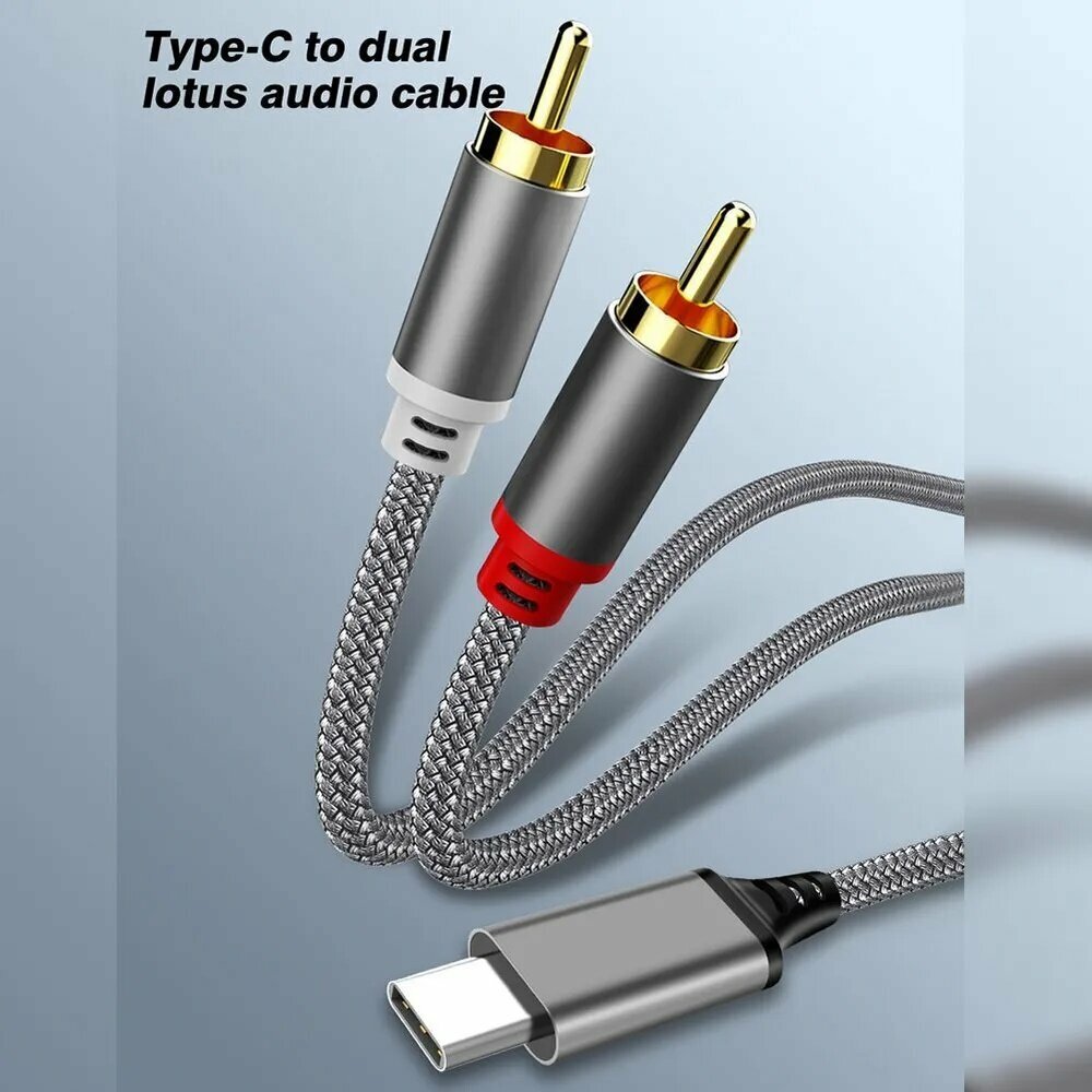 Аудиокабель USB Type-C/RCA, 1 м, серый, белый