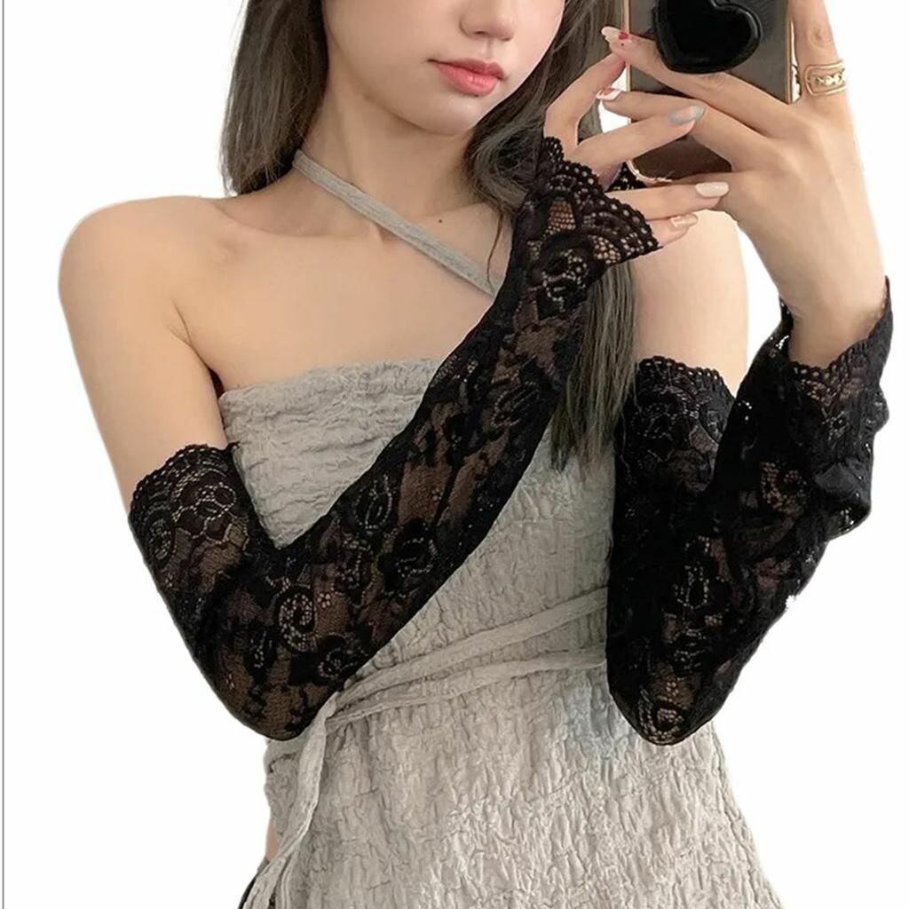 Рукав невеста кружевной с цветочным узором, Черный