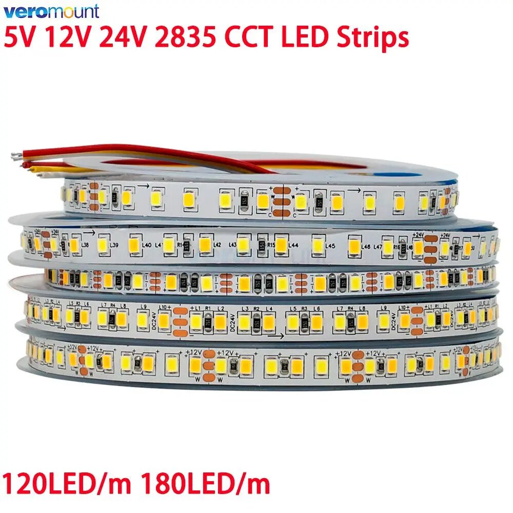 Veromount двухцветная светодиодная лента SMD 2835 5м DC12V/24V/5V 120LEDs-m, 5V DC
