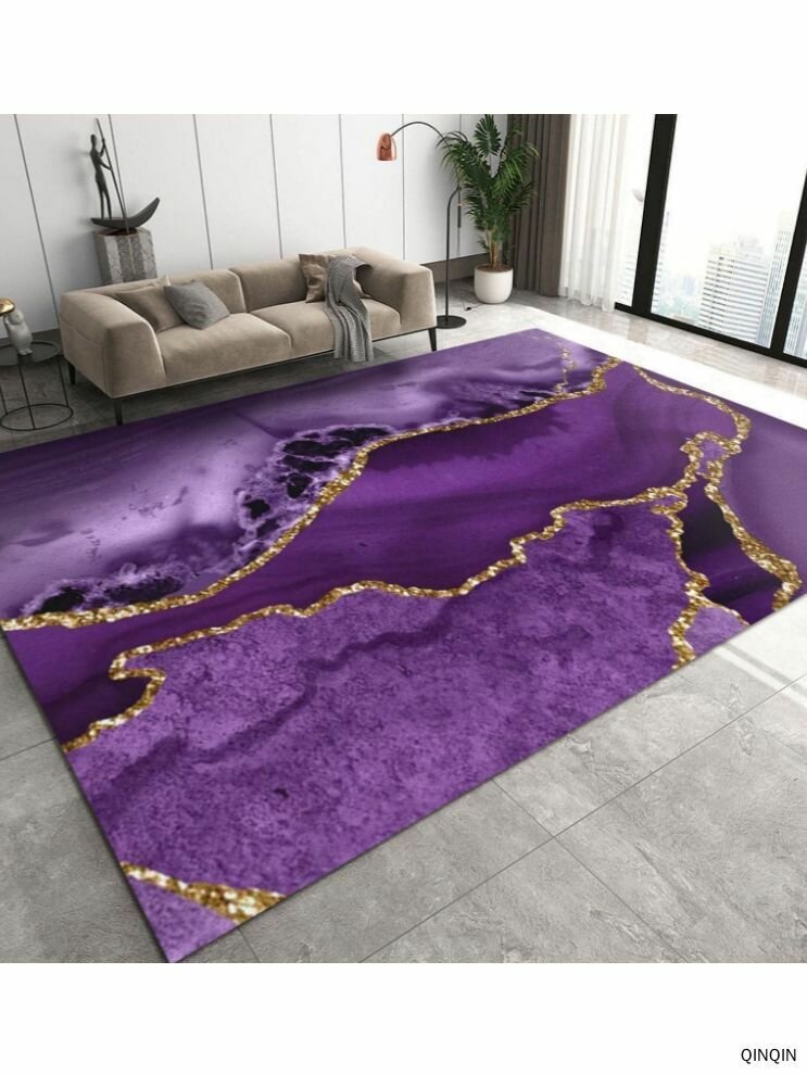Ковёр QINQIN фиолетовое море с золотыми прожилками 140x200 см, декоративный, для гостиной, спальни, офиса