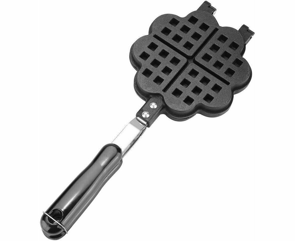 Панель для выпекания вафель сердечная, портативная, для кухни дома, газовая, антиприhesive, инструмент для выпекания, материал алюминиевый сплав, цвет черный, размеры 33.5 x 13.5 см, количество 1 шт.