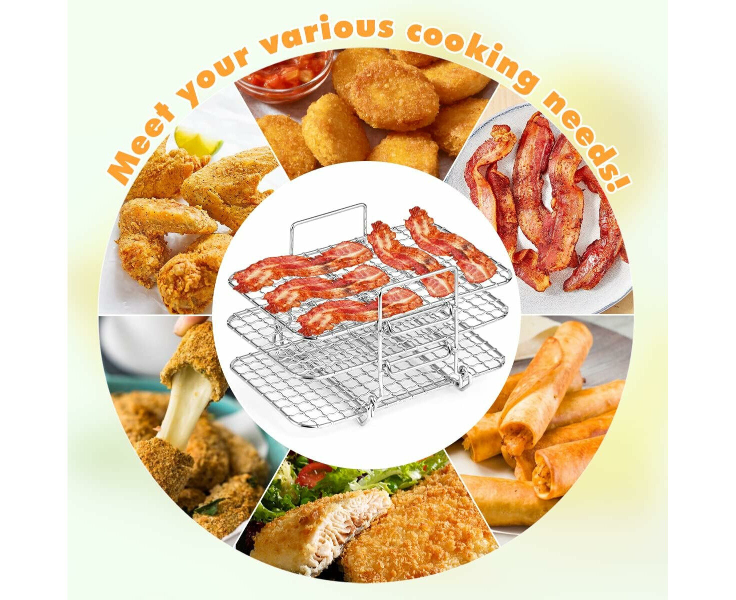 Решетка для гриля в воздух-фритюре из нержавеющей стали, многослойная сушильная решетка, многофункциональные аксессуары для воздух-фритюре, совместимые с двухзонной воздух-фритюре AF300UK/AF400UK