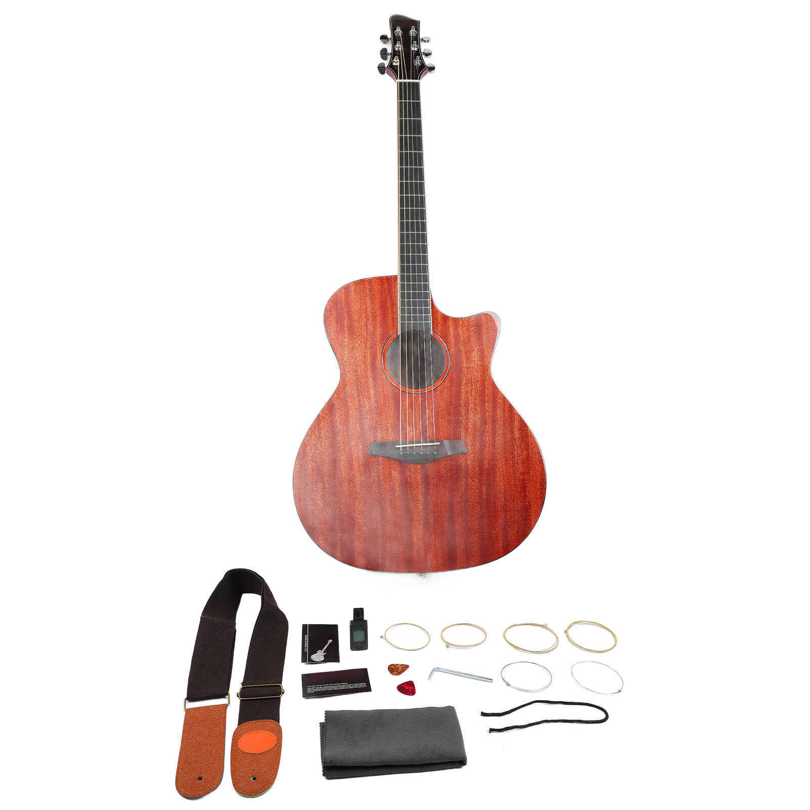 40-дюймовая акустическая гитара, народный музыкальный инструмент, подарок для детей и начинающих, коричневый цвет.