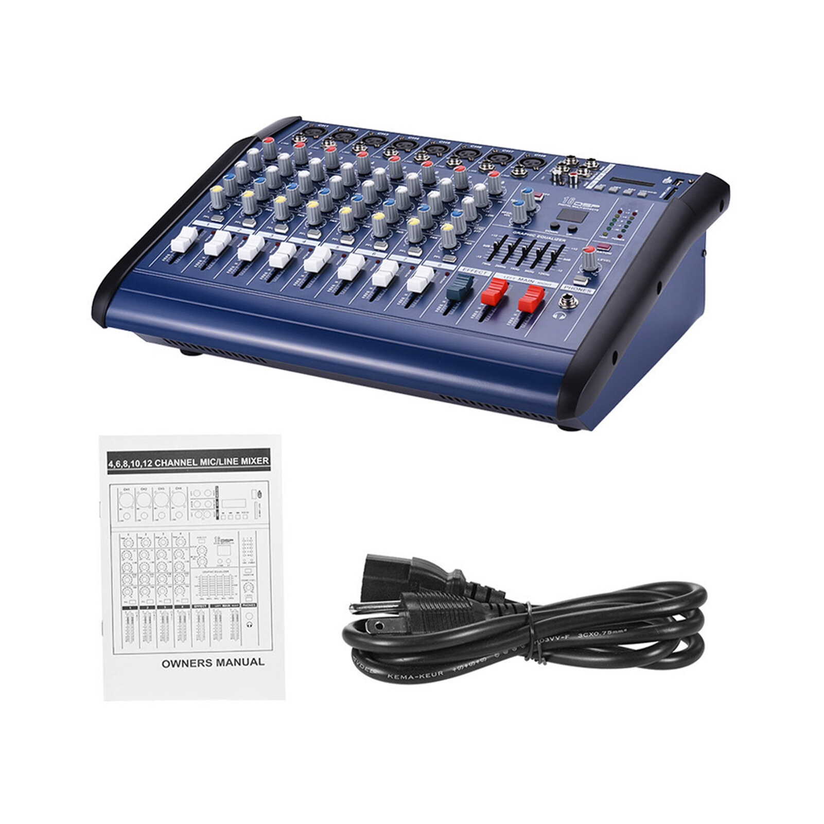 8-канальный микшер-усилитель, цифровая аудиомикшерная консоль с фантомным питанием 48 В, USB/SD-слотом для записи, диджейской сцены, караоке.