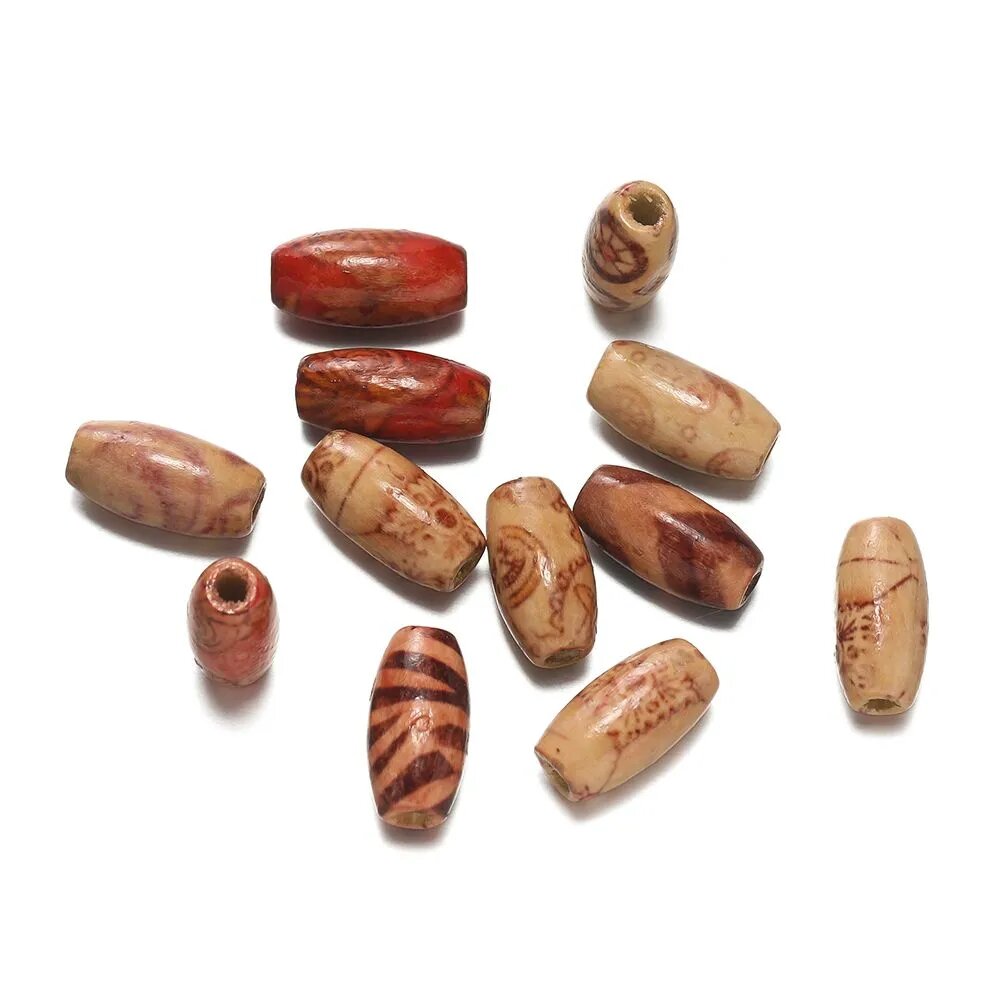 Бусины деревянные микс для создания украшений, плетения браслетов, бус, чокеров , аксессуар для макраме -100 штук, 7.5*15мм, стиль 01