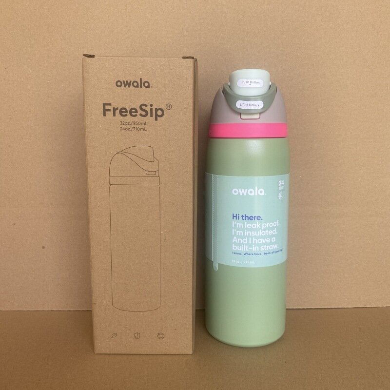 Новая бутылка для воды Owala Vacuum 32oz, спортивная бутылка из нержавеющей стали 304, изолированная кружка, портативная ручка, соломинка для улицы