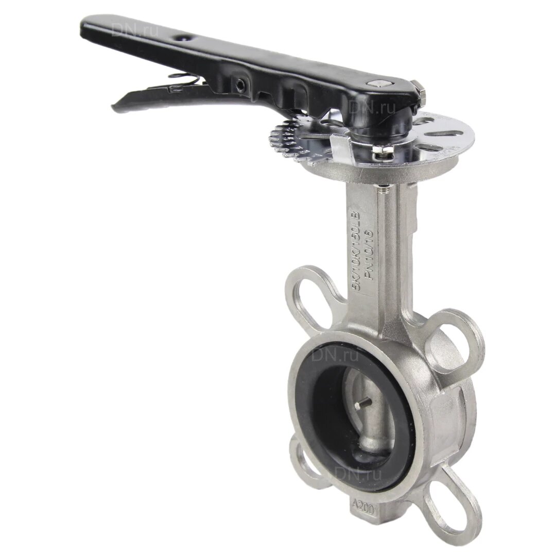 Затвор дисковый поворотный DN.ru 316L-316L-EPDM Ду100 Ру16 межфланцевый, корпус - нержавеющая сталь 316L, диск - нержавеющая сталь 316L, уплотнение - EPDM, с рукояткой, квадрат 11х11, F07