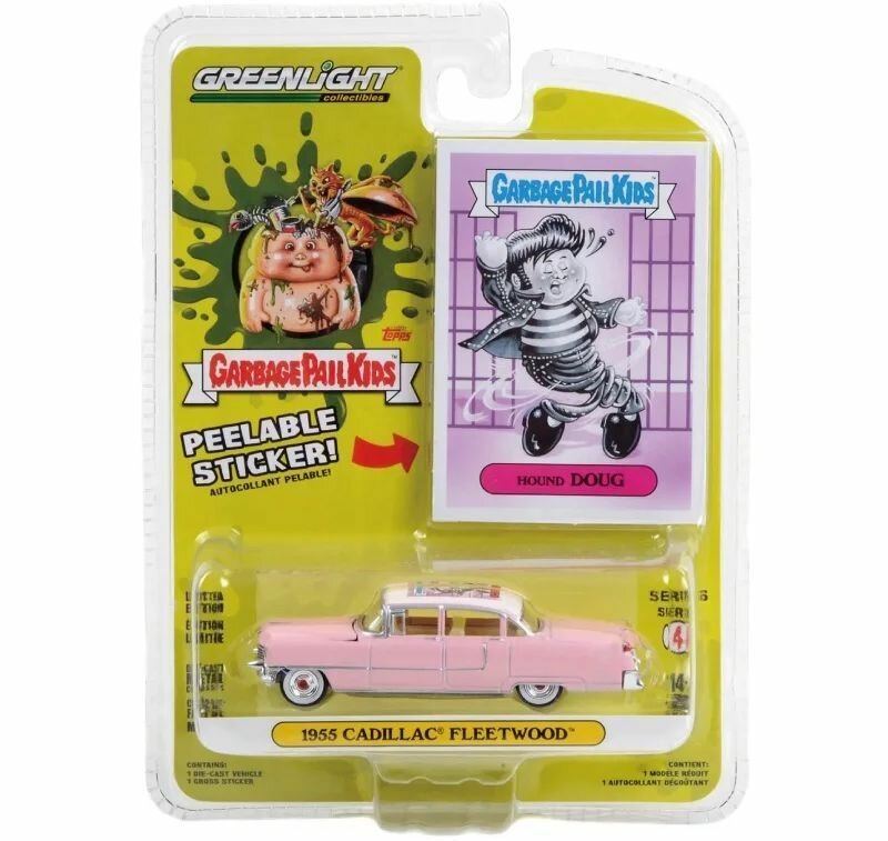 Коллекционная Premium машинка Greenlight 1955 Cadillac Fleetwood Pink (Garbage Pail Kids Series 4 - Hound Doug)