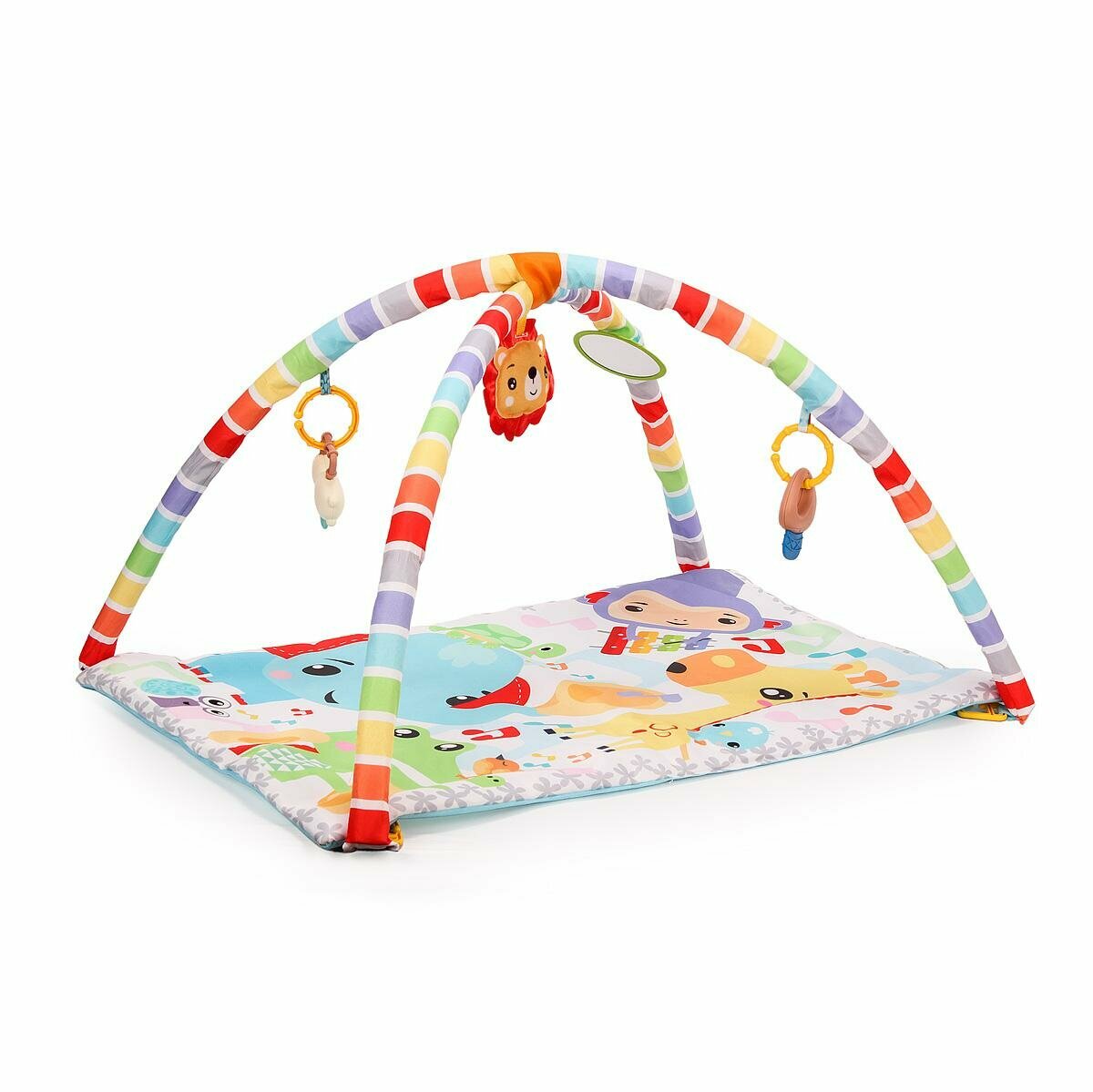 Развивающий коврик для малышей с дугами, 42х38 см, мягкий текстиль, 5 подвесных игрушек для развитию сенсорных навыков