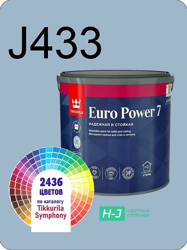 Краска для стен и потолков Tikkurila Euro Power 7 2,7л. светлые оттенки J433