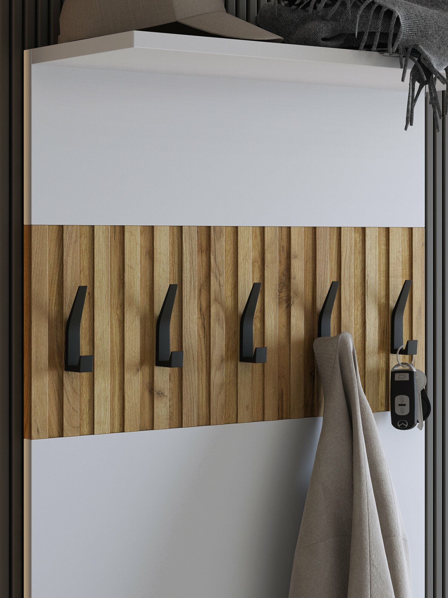 Вешалка "Лофт Вельвет 2", настенная, 5 крючков, скрытое крепление, белый, дуб крафт золотой