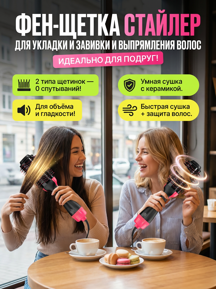 Фен-щетка для волос 3 в 1, Термощетка, Выпрямитель для волос, Стайлер, Расческа