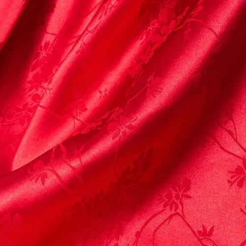 Жаккардовая атласная ткань полиэстер темно-текстурная ретро-этническая 150см Красный, Red