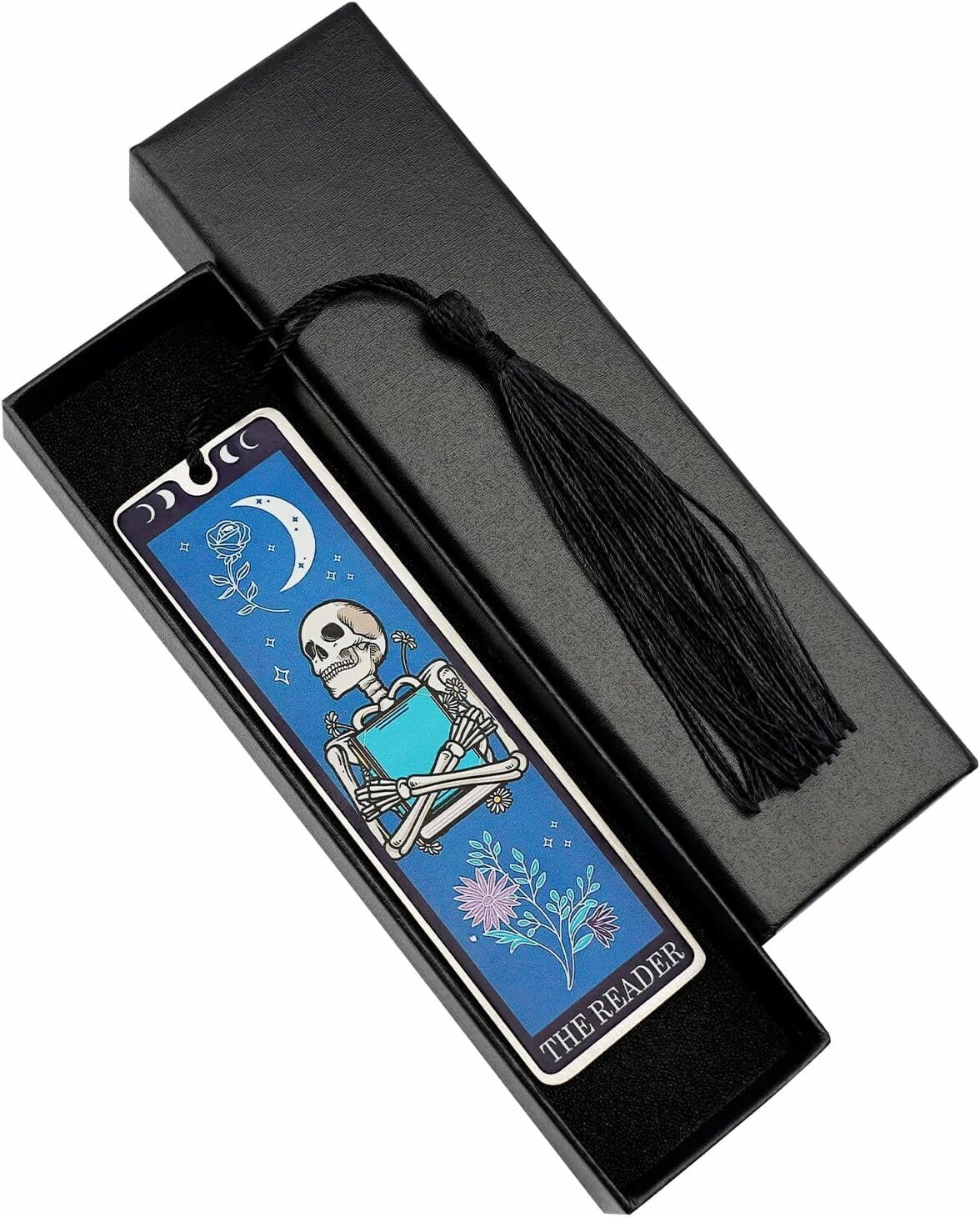 Металлическая закладка с кисточкой, закладка в виде карты Таро с черепом, унисекс, забавная закладка для Хэллоуина и Рождества (серая).