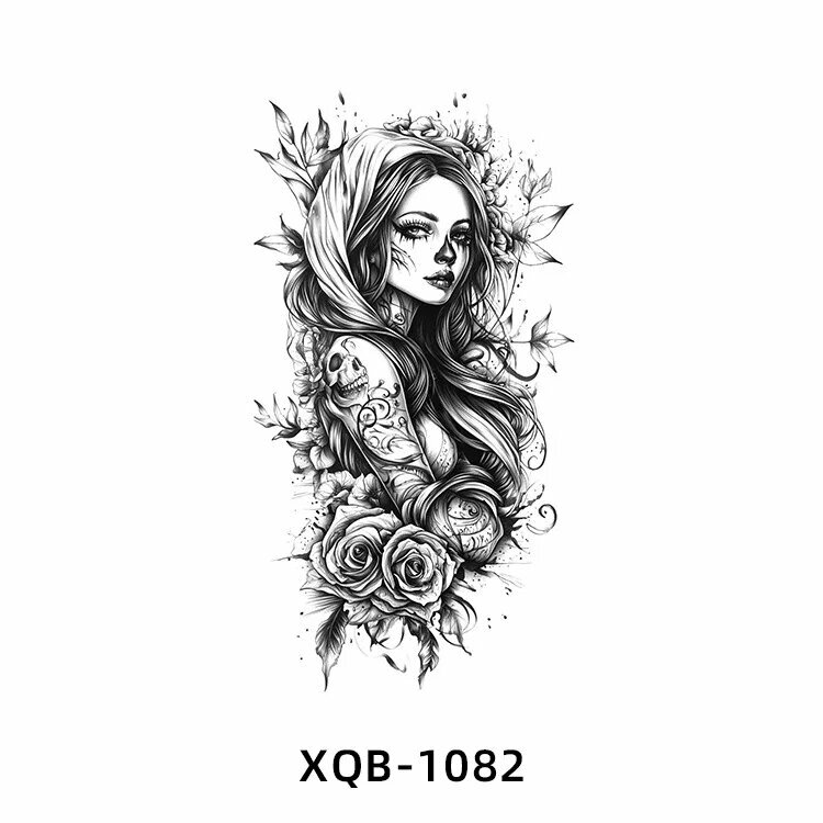 Водонепроницаемая наклейка-тату с большим мужским и женским имитацией предплечья, цветка, XQB-1082