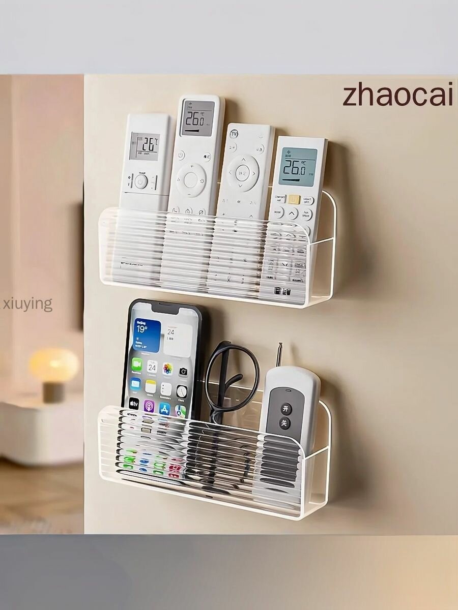 Держатель для пультов на стену с 4-мя ячейками / Подставка для 4-х пультов, прозрачный