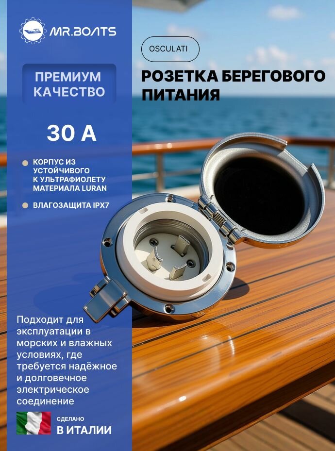 Розетка берегового питания Osculati 30A 220В влагозащищённая панельная IP56