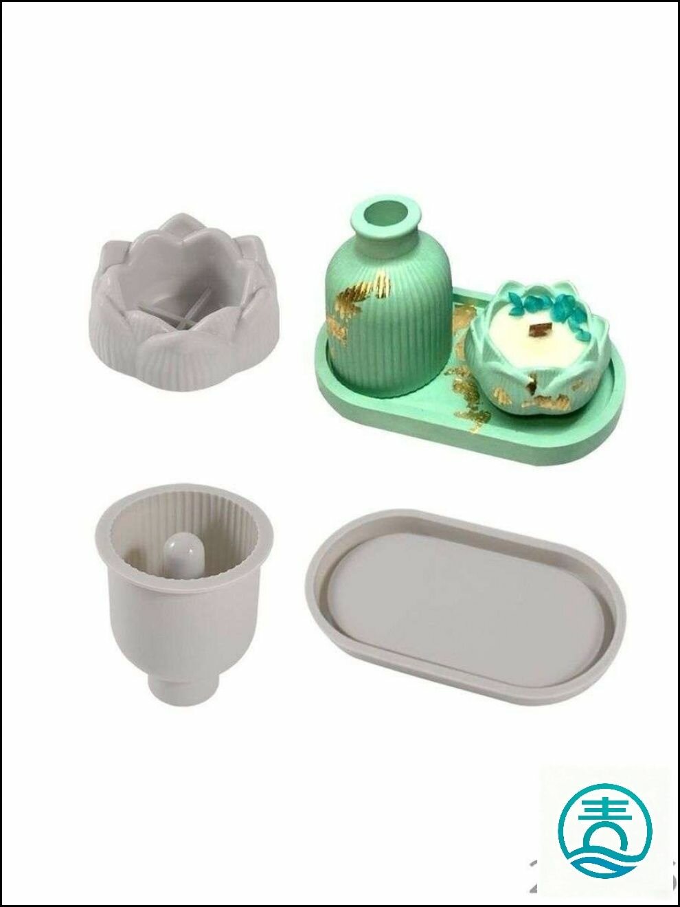 Силиконовая форма для гипса 3 предмета ваза, поднос, Подсвечник Лотос
