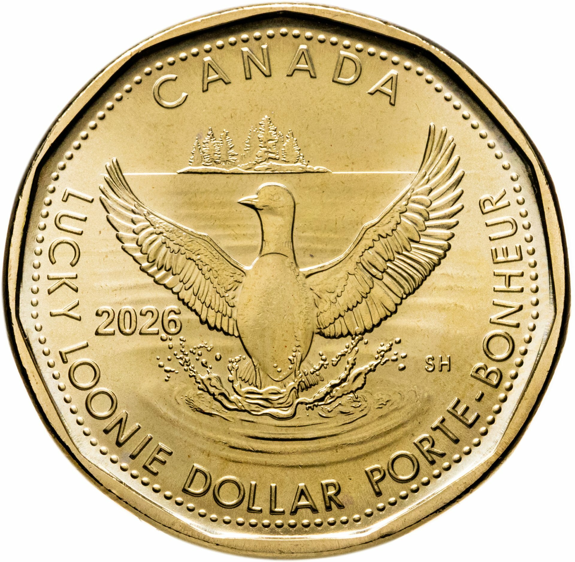 Канада 1 доллар 2026 "Счастливый канадский доллар", Сталь с латунным покрытием, в сохранности UNC