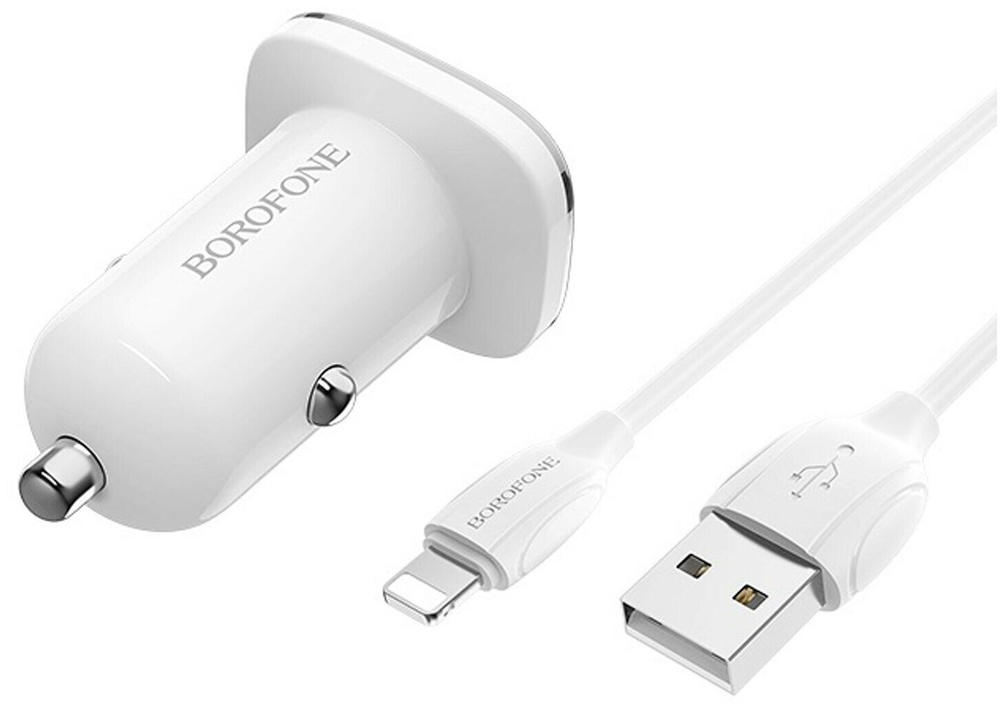 Автомобильное З/У Borofone BZ12 2USB 2.4A с кабелем Lightning белый