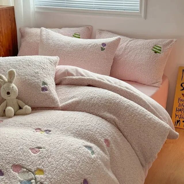 Комплект постельного белья MUJI из двухстороннего молочного кораллового флиса, четыре предмета, осенне-зимний,