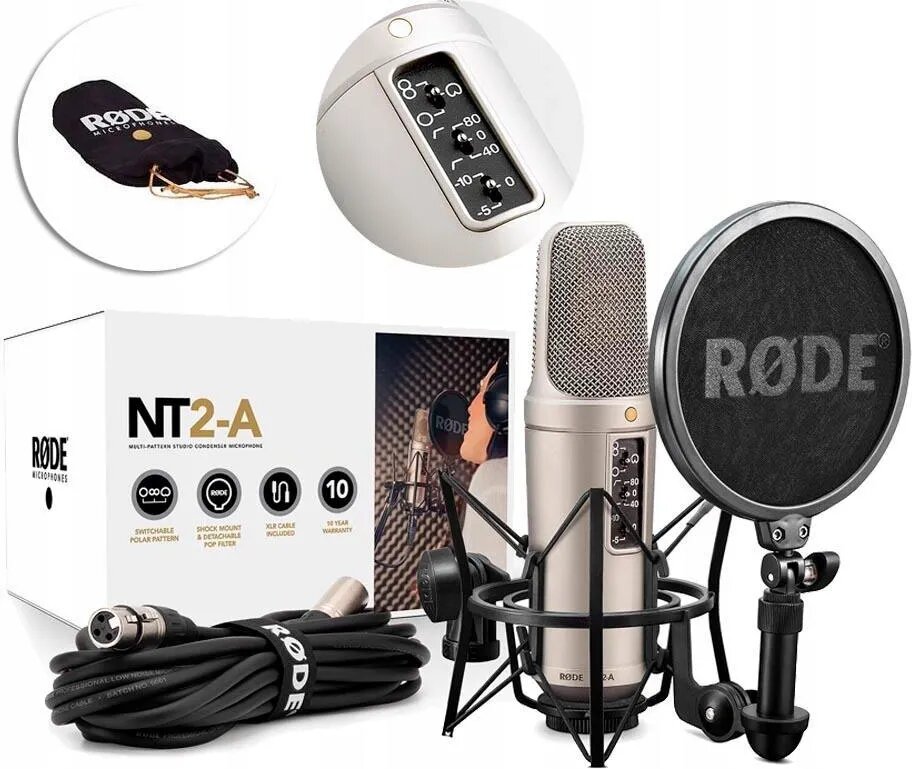 Студийный комплект Rode NT2-A, конденсаторный микрофон, паук, поп-фильтр
