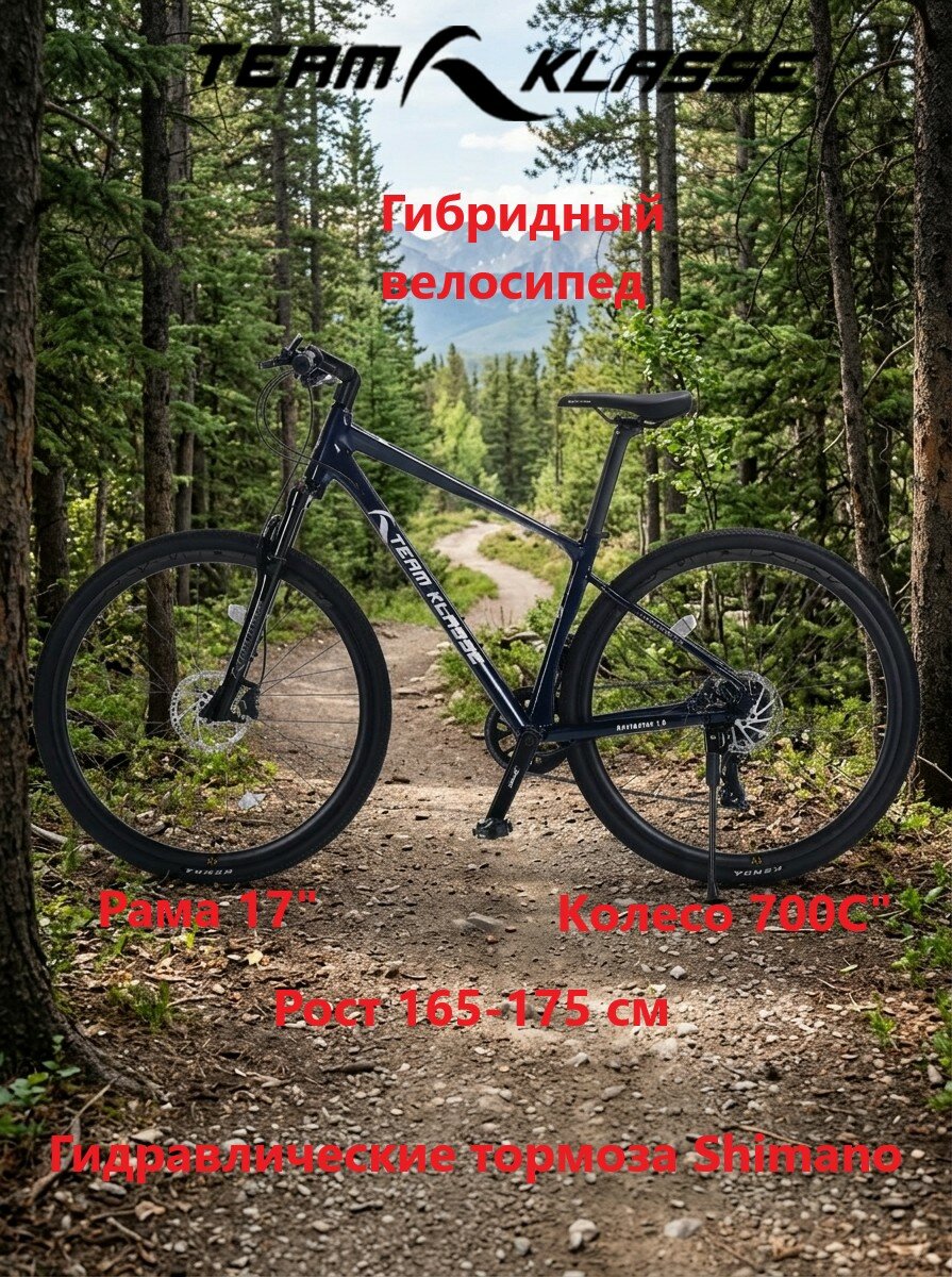 Велосипед гравел Team Klasse FB-12, гибридный, 9 скоростей, диаметр колес 27.5", рама 17", синий