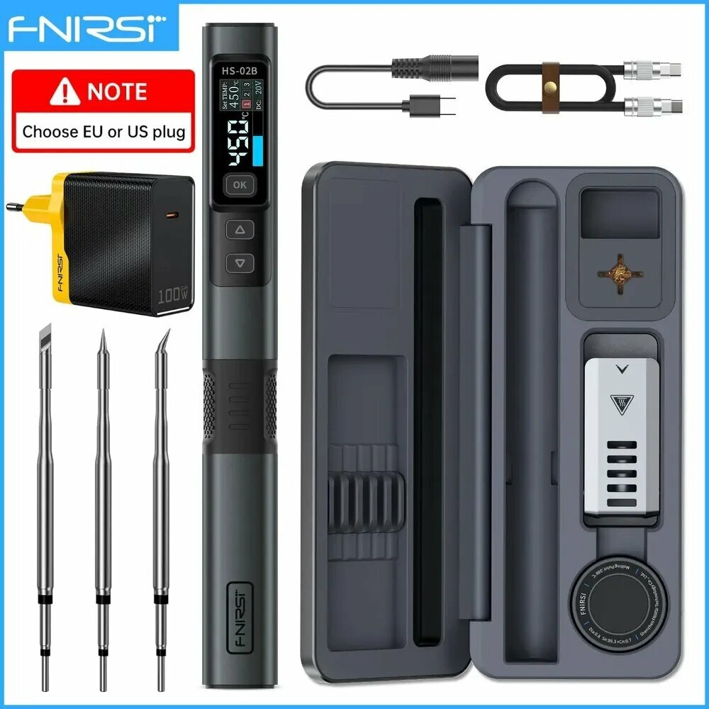 FNIRSI HS-02A HS-02B Интеллектуальный электрический паяльник 24В 100-450 Платформа для ремонта материалов сварки PD 100W Инструмент для ремонта