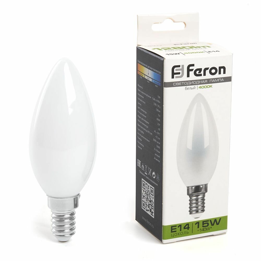 Лампа светодиодная LB-717 Свеча E14 15W 230V 4000K FERON 38257