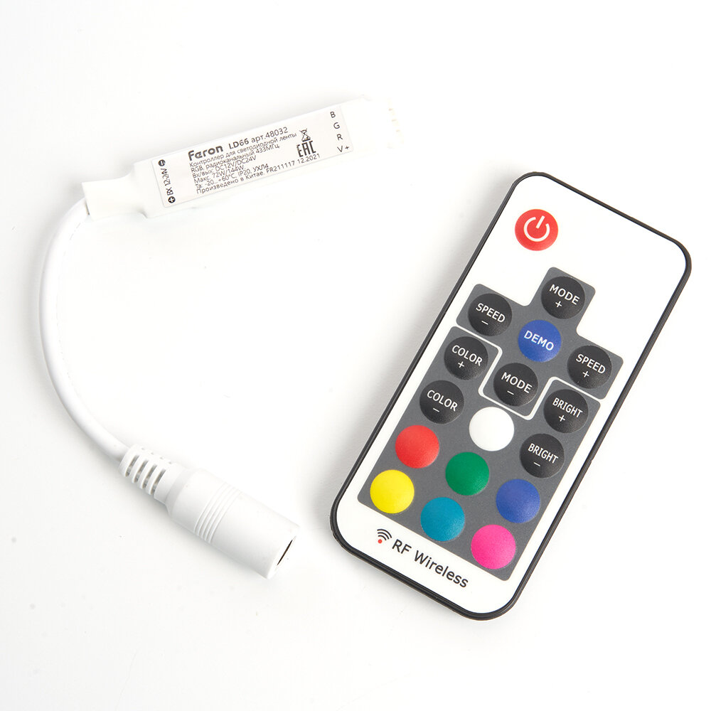 Контроллер для светодиодной ленты с П/У RGB mi, белый, 12-24V, LD66, Feron 48032