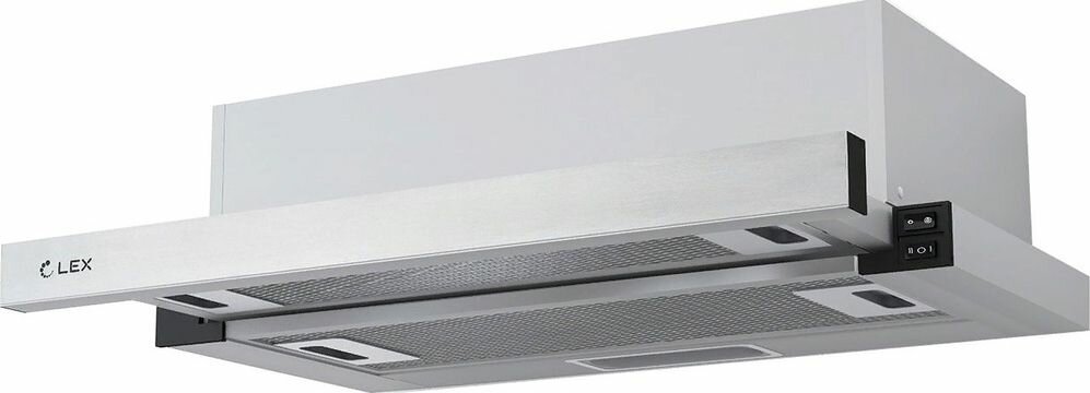 Вытяжка кухонная встраиваемая телескопическая LEX/ Лекс HUBBLE 600 INOX металл серый 2 режима 2 скорости 48Дб 650м3/ч / вытяжная система вентиляции