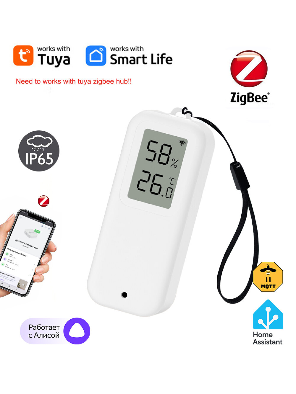 Умный датчик температуры и влажности ZigBee с Алисой, zigbee2mqtt, IP65