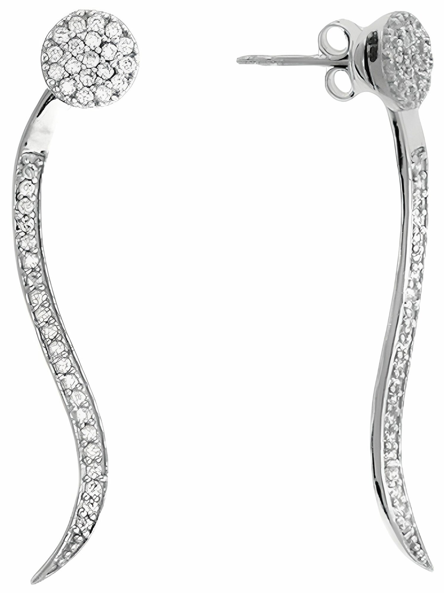 Серьги двусторонние, серебро, 925 проба, родирование, фианит
